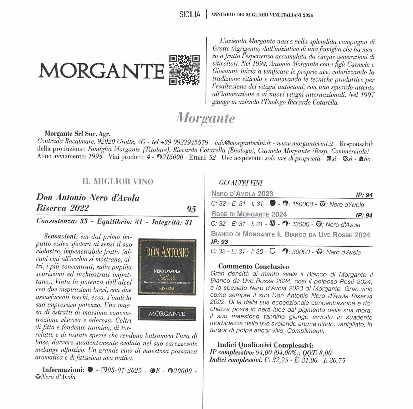 Luca Maroni Annuario dei migliori vini d'Italia 2026 - MORGANTE